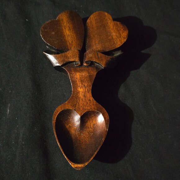 Accents | Carved Wood Welsh Love Spoon Dark Double Hearts Heart Spoon 7 ...
